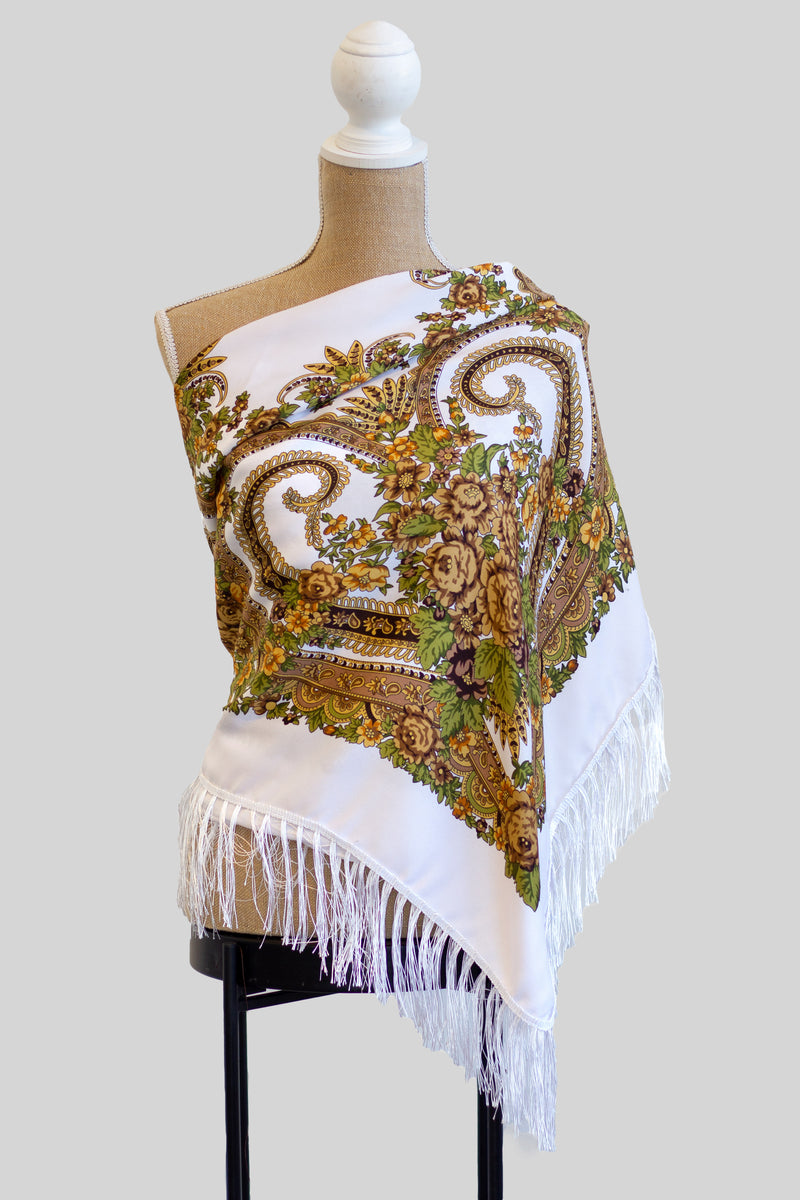 White & Yellow Square Slavic Folk Scarf – Recultured Designs