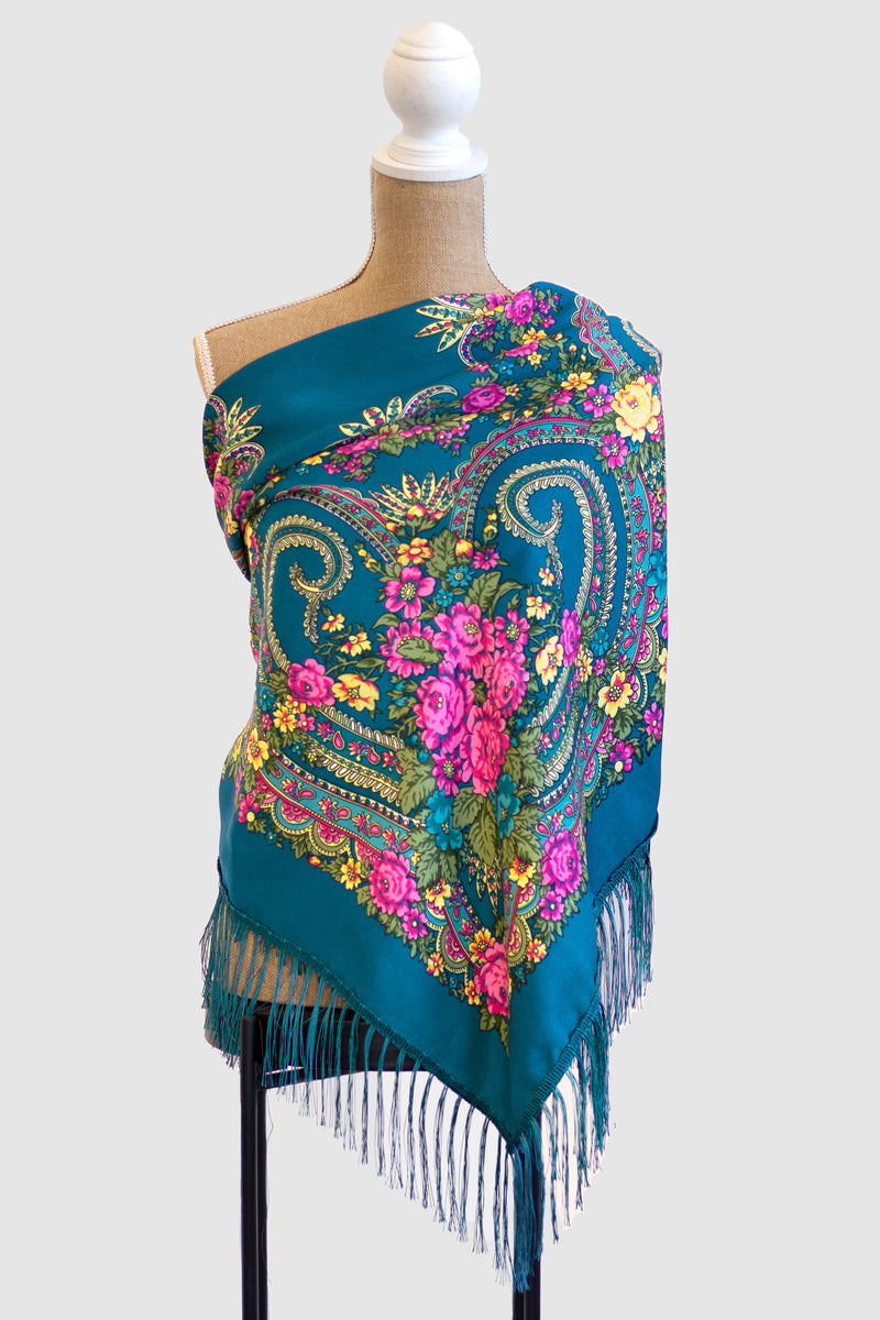 Ocean Blue Square Slavic Folk Scarf – Recultured Designs