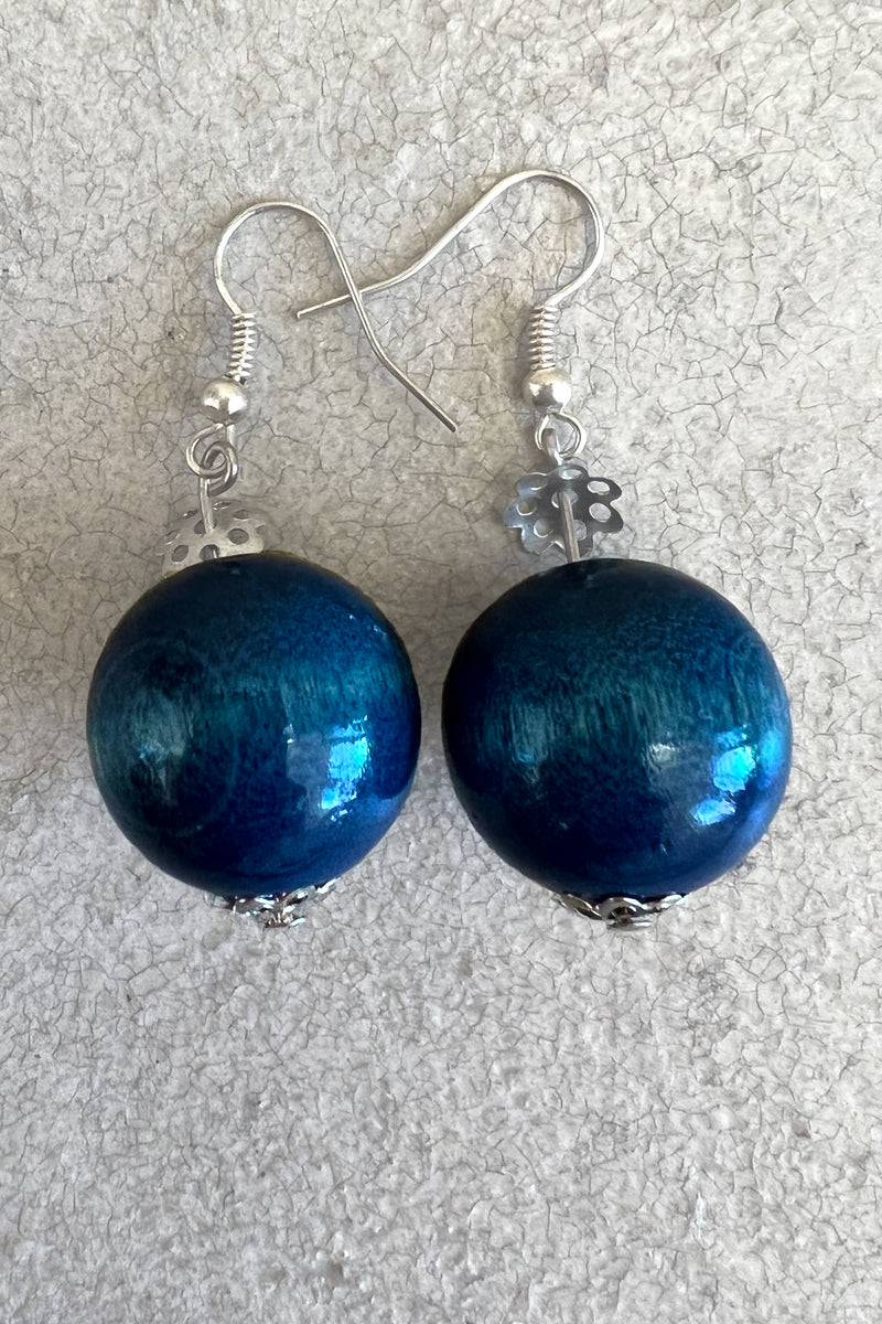 Round Blue Wooden Earrings – Recultured Designs