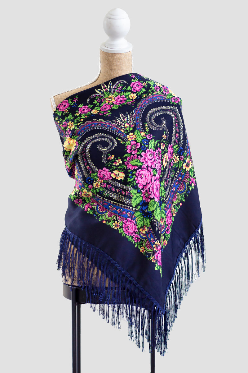 Navy Square Slavic Folk Scarf – Recultured Designs